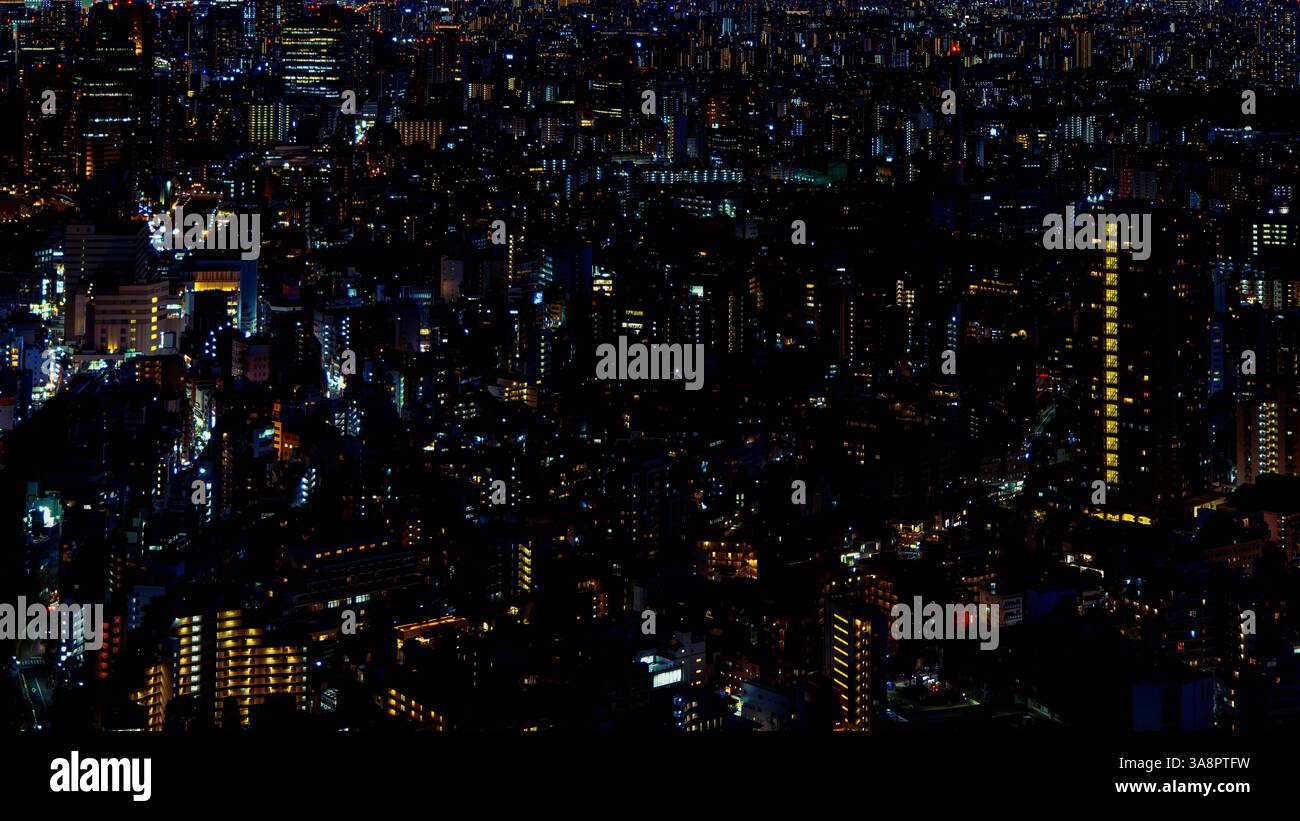 Dense night view of Tokyo forming a cyberpunk-inspired grid of ...