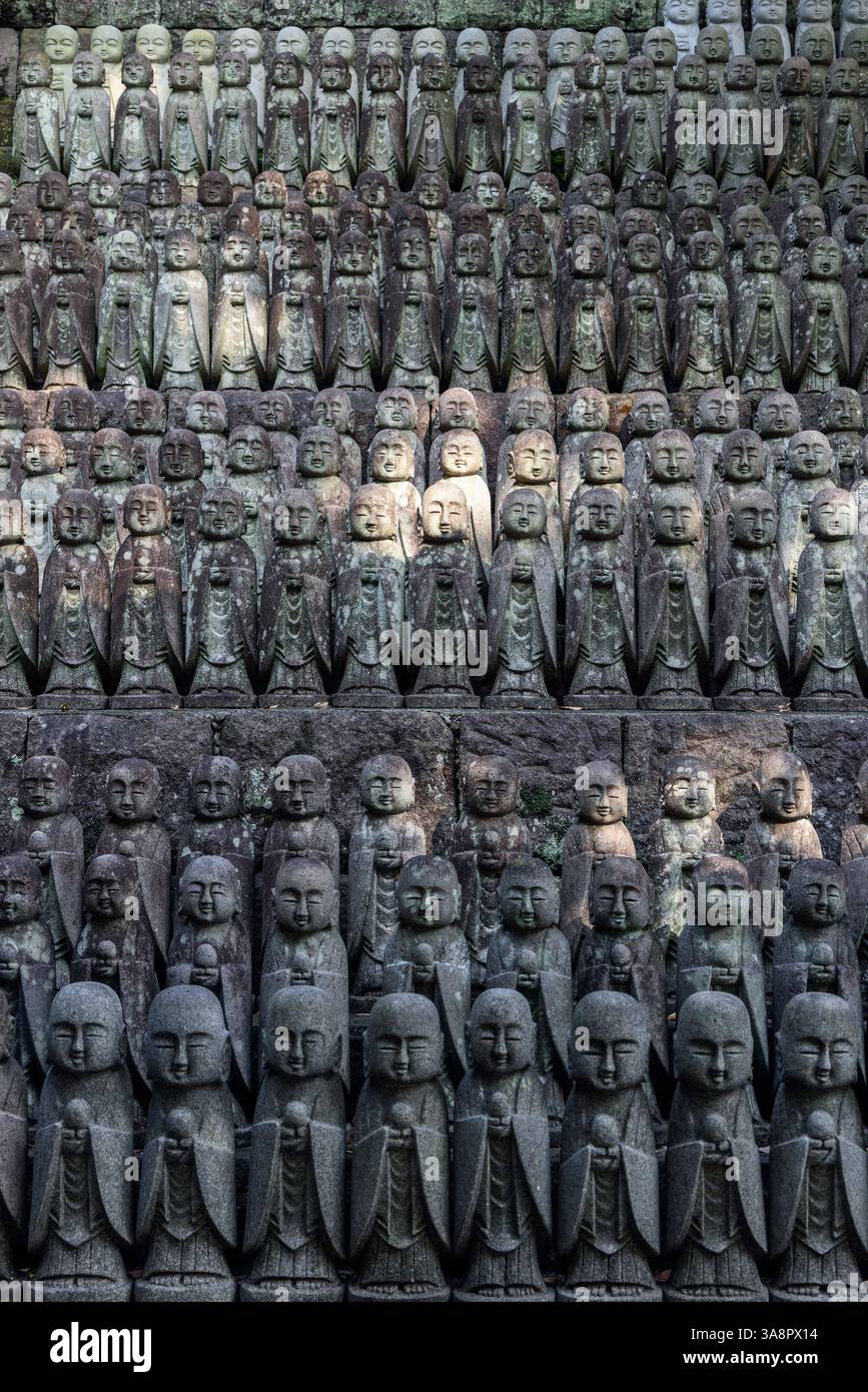 Layered arrangement of Jizo statues at Hase-dera temple Kamakura Japan ...