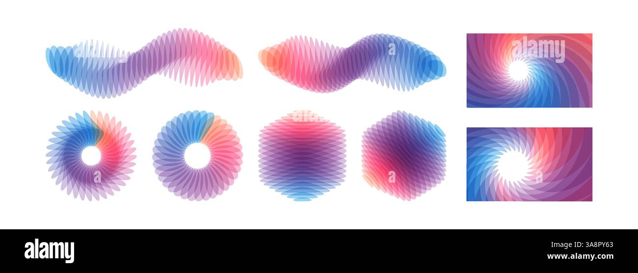 Abstract wavy background with dynamic effect. Transparent ring, cube and wave. 3d vector ...