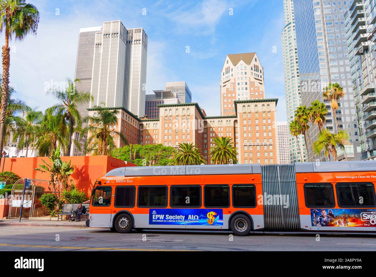 Los Angeles, California - December 3, 2024: Vibrant, orange metro bus ...