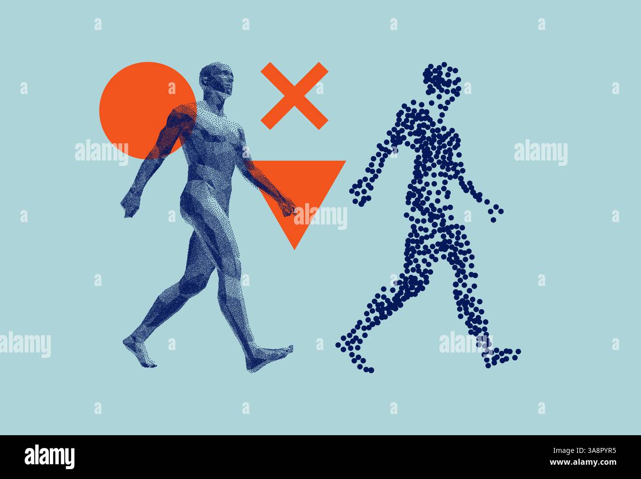 Abstract man stepping forward. One person walking on the road. 3D human ...