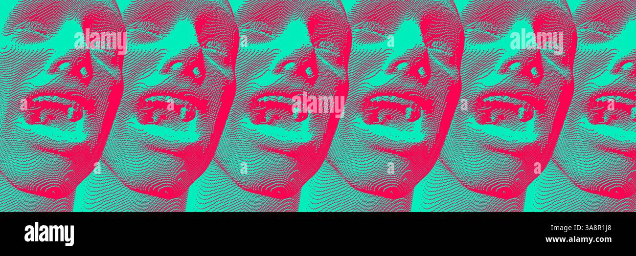 A group of screaming men with their mouths open. Group of people for ...