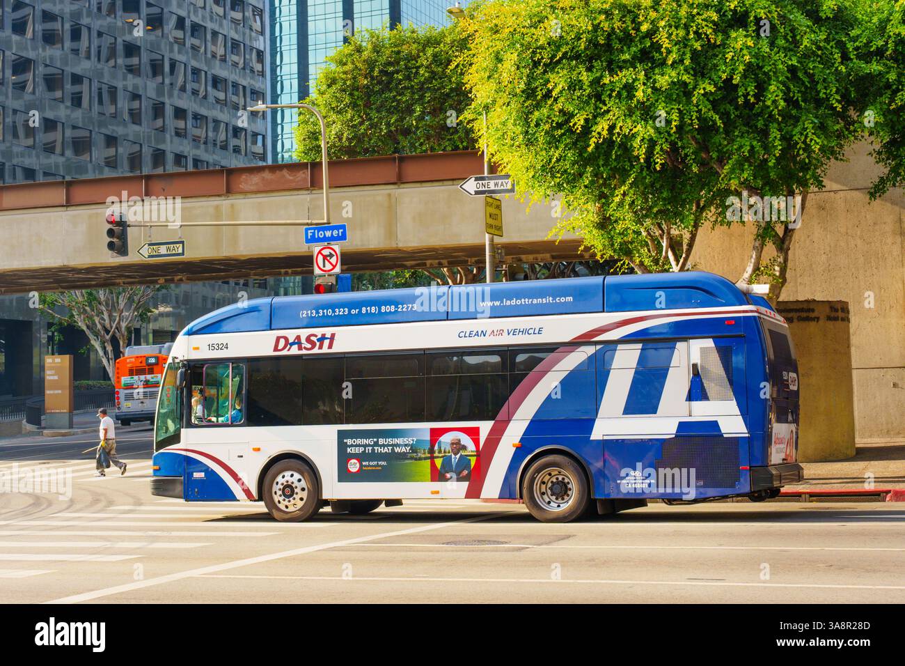 Los Angeles, California - December 4, 2024: DASH city bus navigating a ...