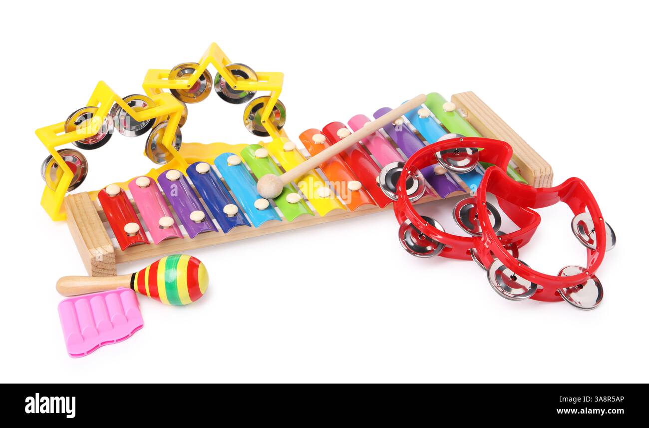 Colorful toy musical instruments isolated on white Stock Photo - Alamy
