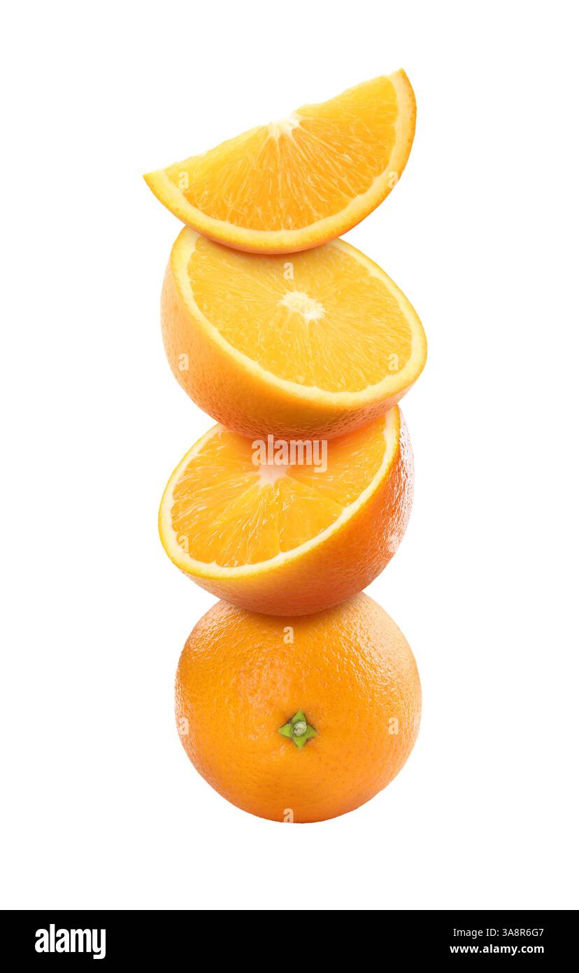 Fresh juicy oranges falling on white background Stock Photo - Alamy