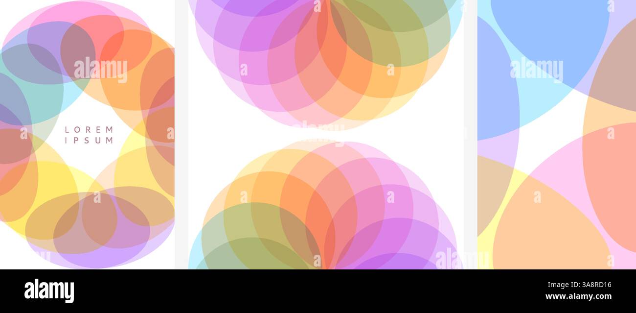 Abstract background with translucent overlapping coloured shapes. Modern design. Set of spheres ...