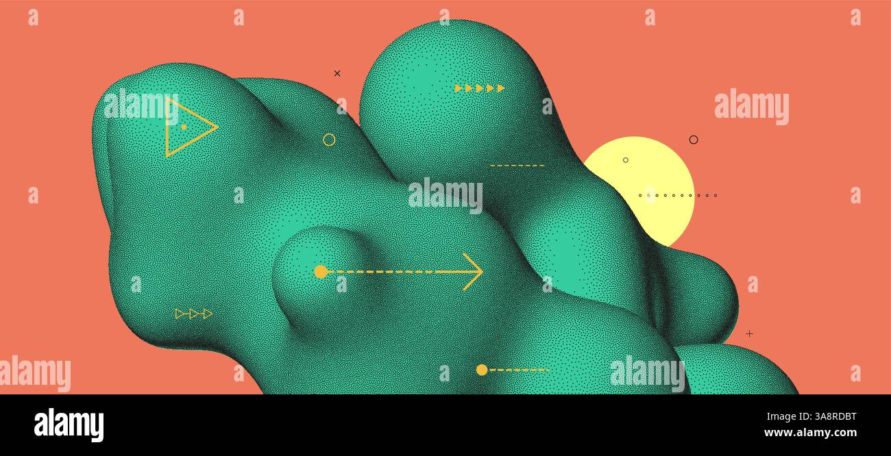 Abstract background with flowing liquid form. 3D liquid amorphous ...