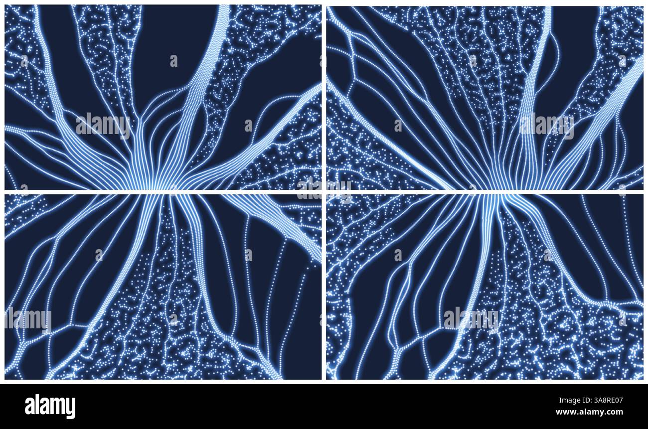 Array with dynamic emitted particles. 3d technology style. Abstract background. Vector ...