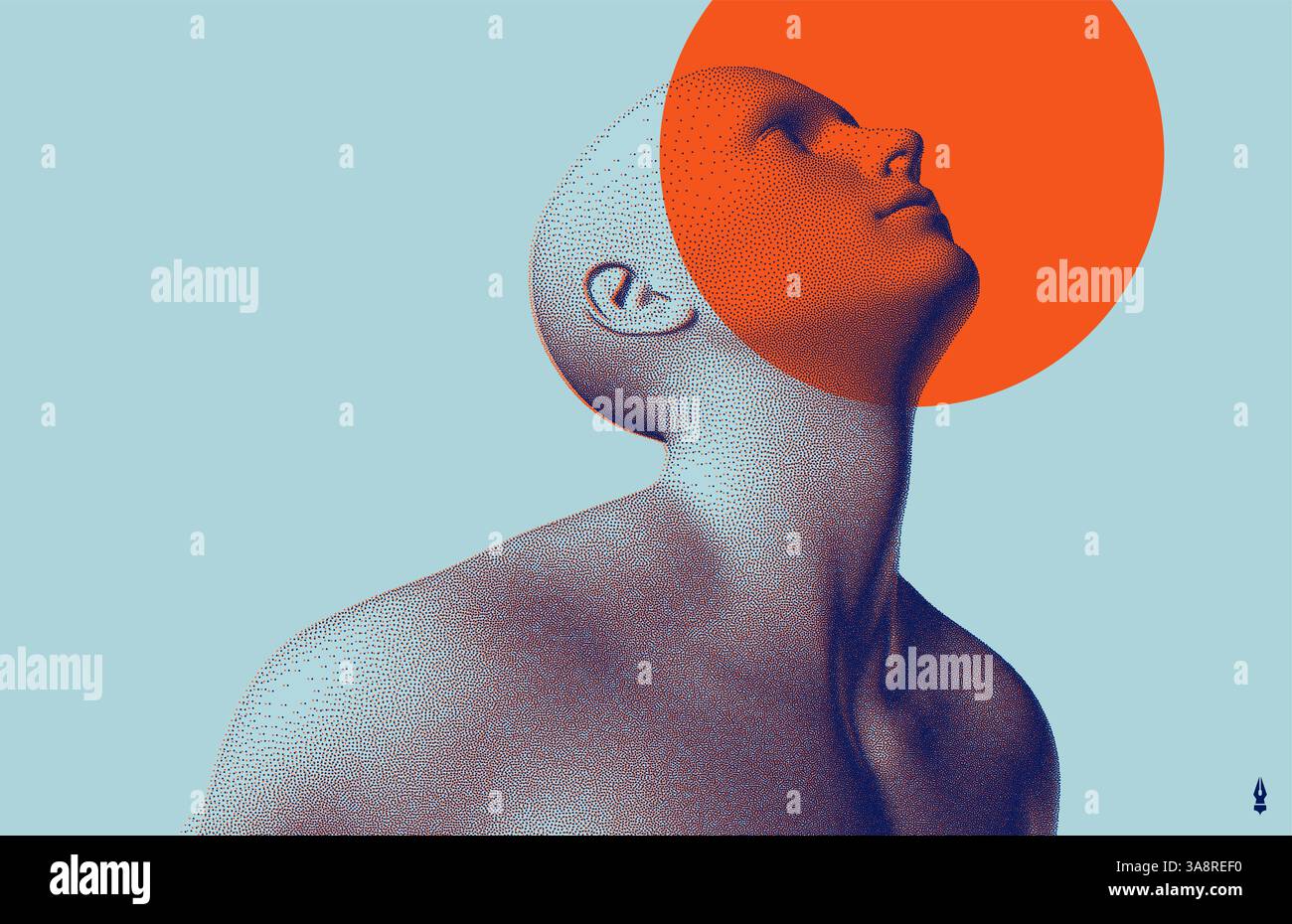 Man looking up. Abstract digital human head. Cover design template ...