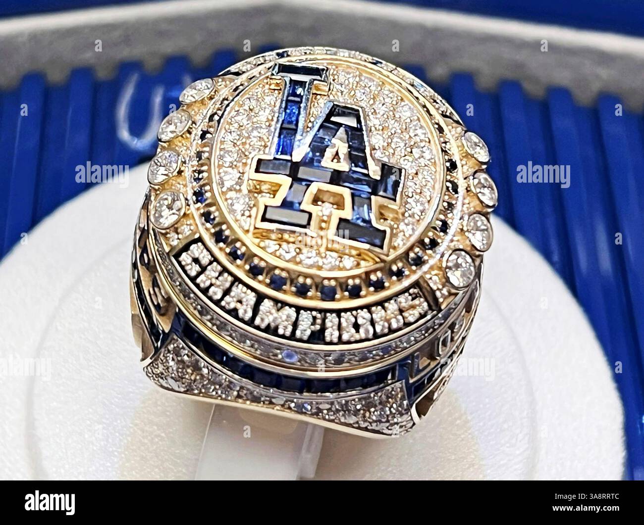 A photo shows championship ring commemorating the Los Angeles Dodgers ...