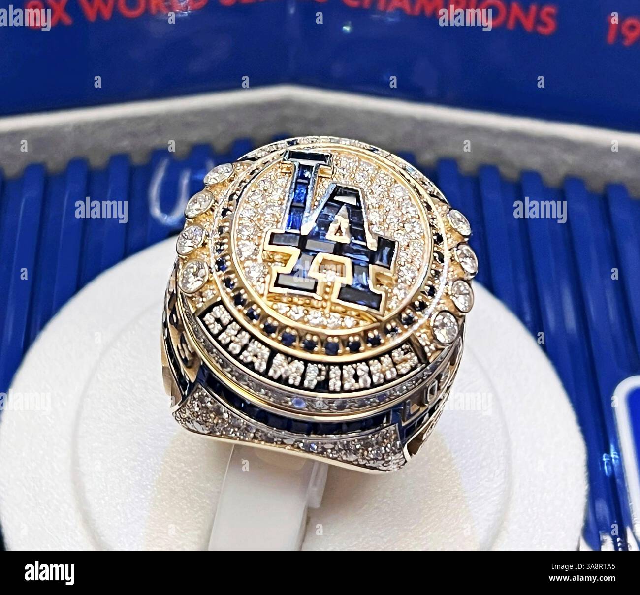 A photo shows championship ring commemorating the Los Angeles Dodgers ...