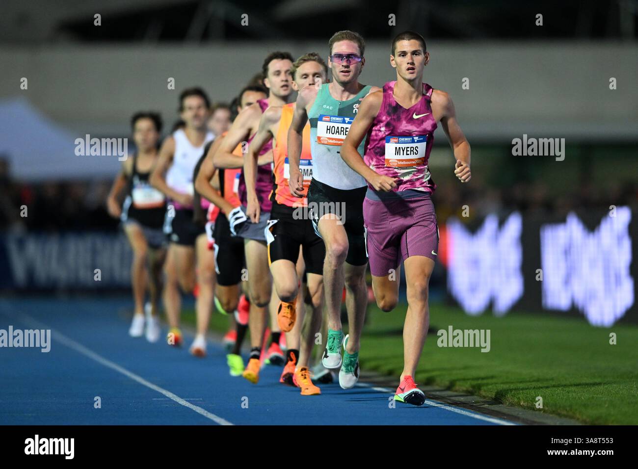 Cameron Myers (right) leads the pack to win the 1500m John Landy ...