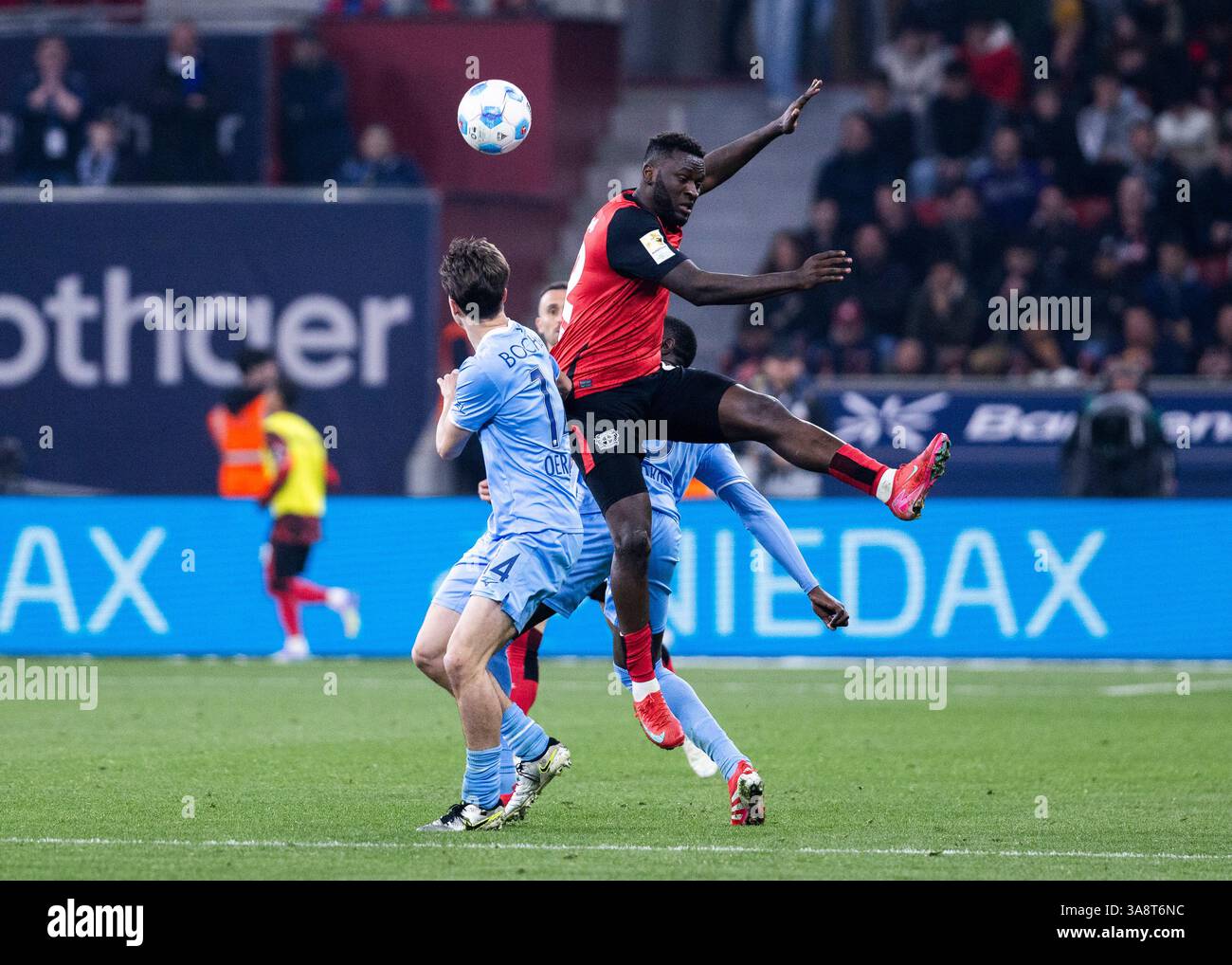 Leverkusen, Bayarena, 28.03.2025: Tim Oermann of Bochum challenges ...