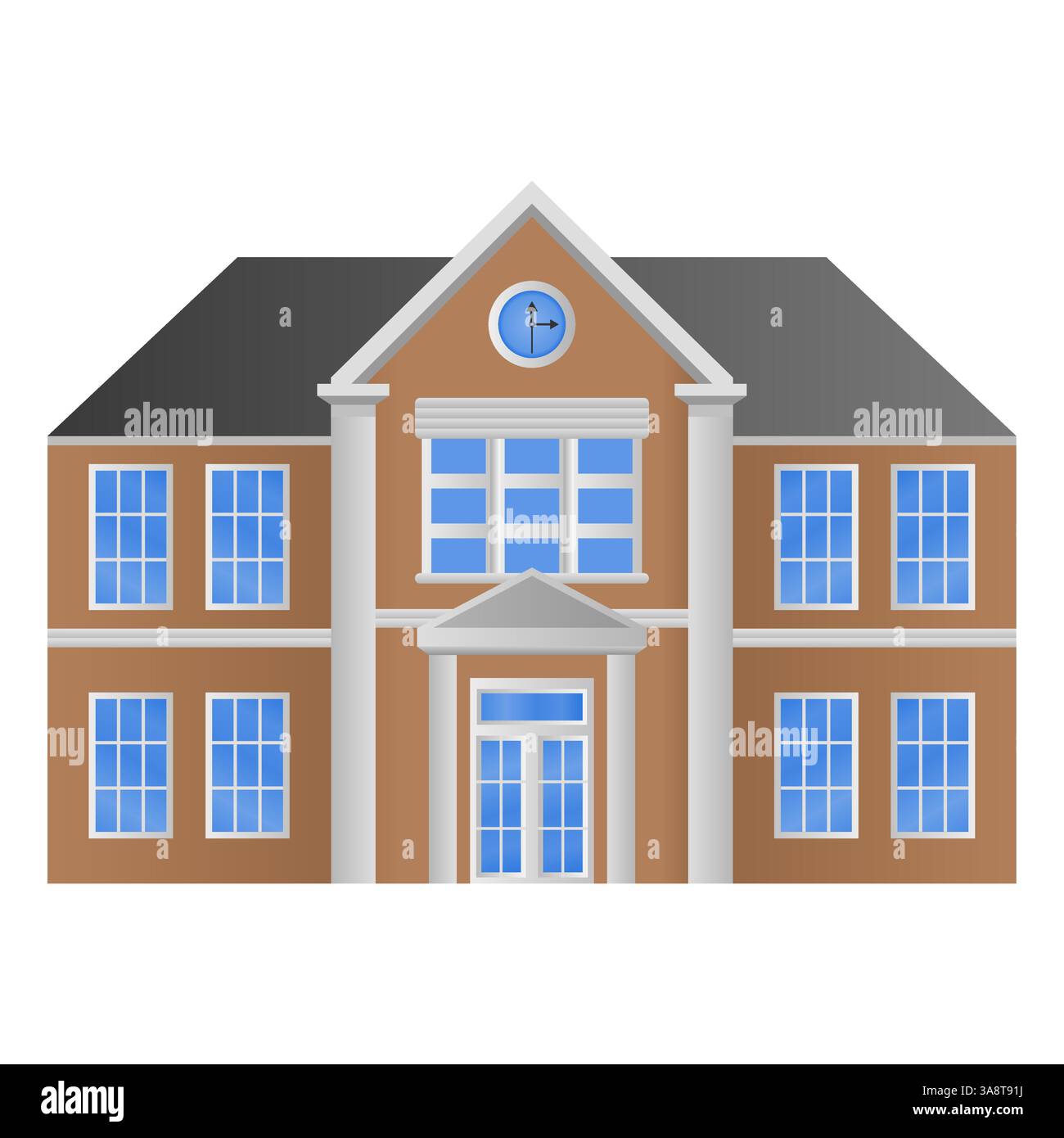 School Building Front View Vector. Outdoor School Building Elements ...