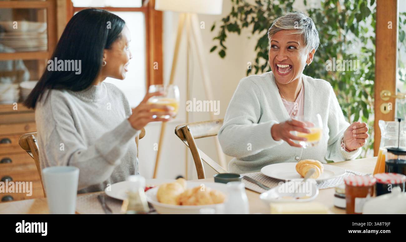 Breakfast, drink and smile with family at home for bonding, nutrition ...