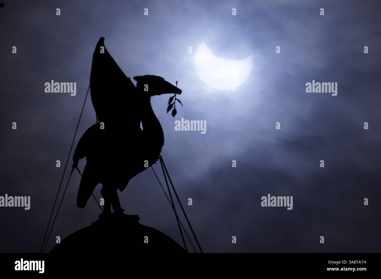 The partial solar eclipse as seen over The Royal Liver Building on ...