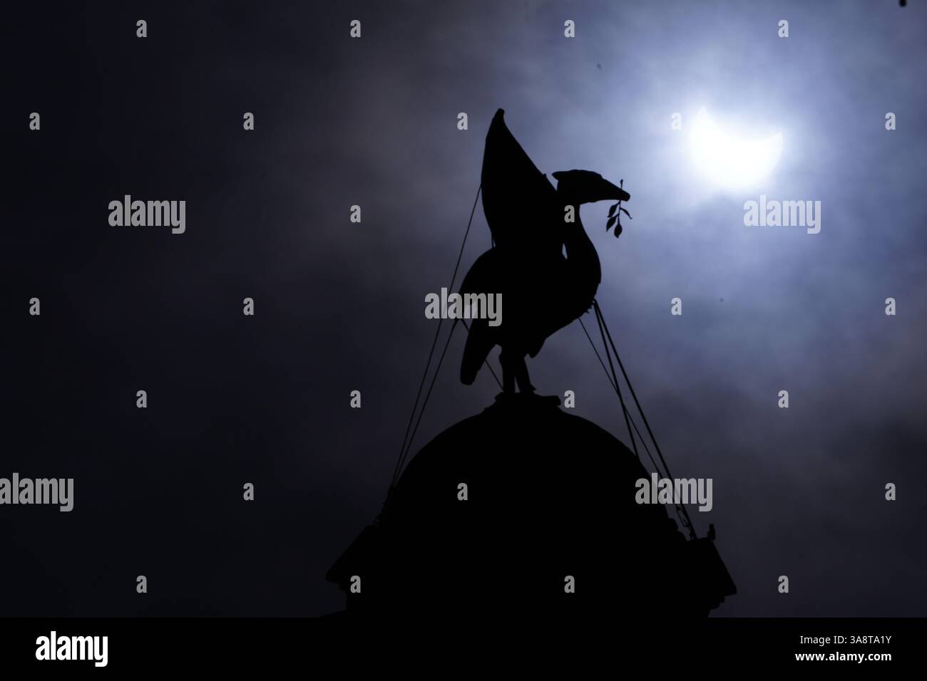 The partial solar eclipse as seen over The Royal Liver Building on ...