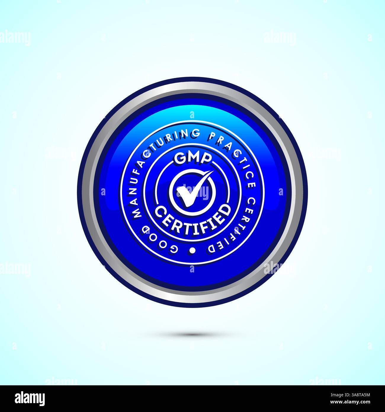 GMP certified icon design illustration. Good manufacturing practice label badge, Button design ...