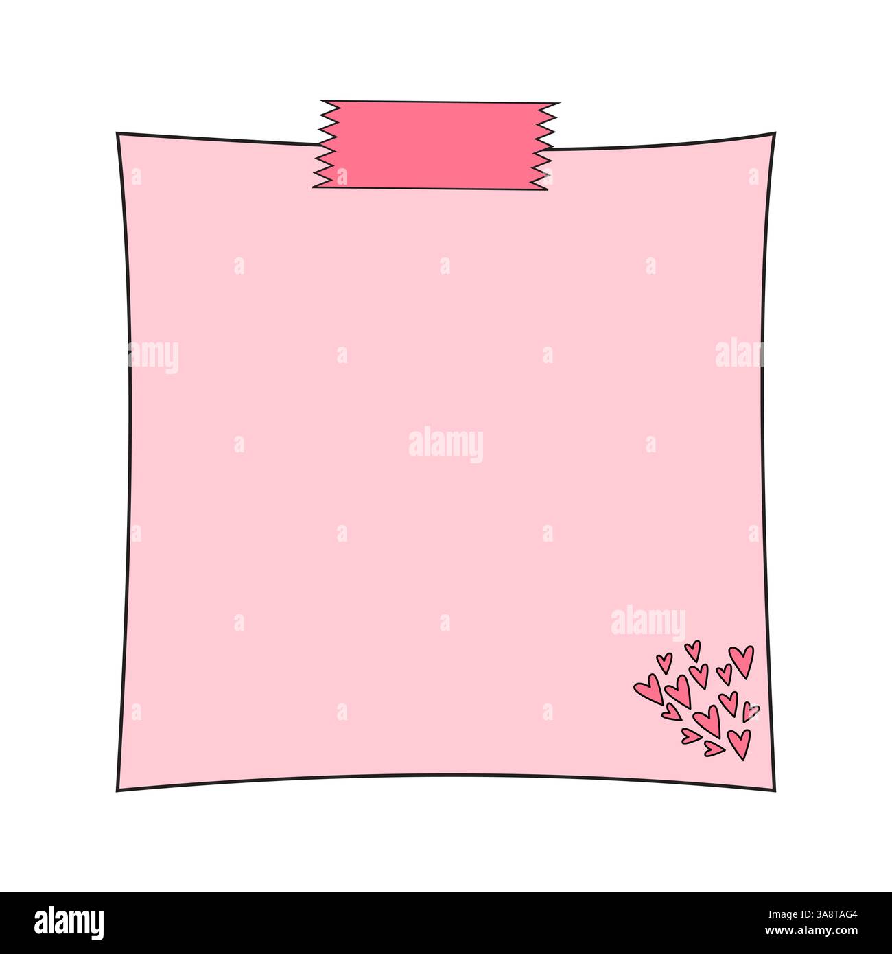 Pink Sticky Note with Hearts for Cute Messages and Reminders Stock ...