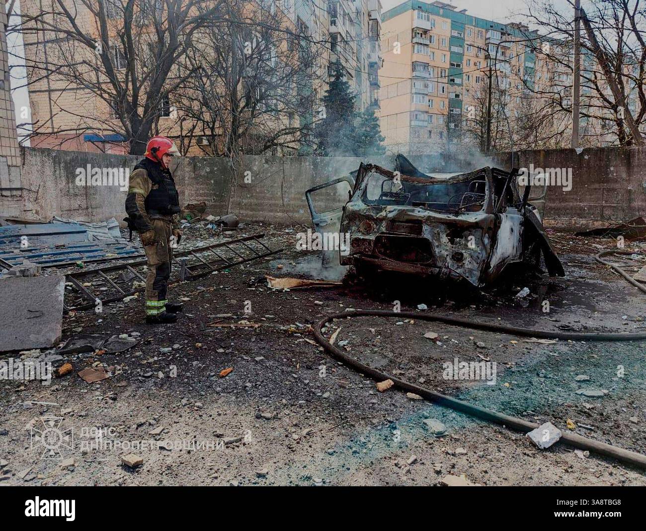 In this photo provided by the Ukrainian Emergency Service, firefighters ...