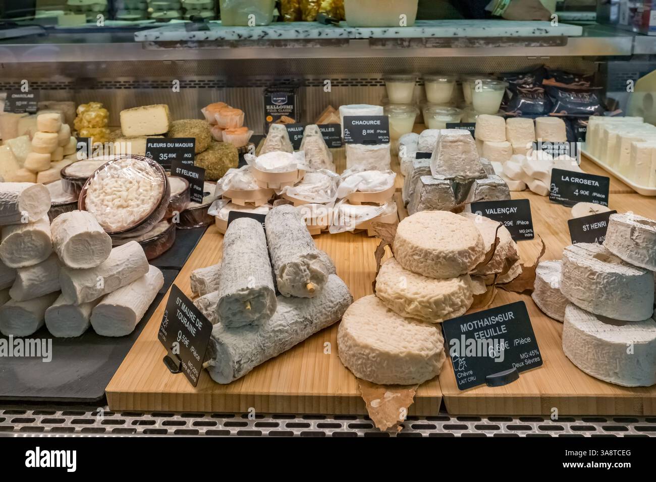 Wide selection of cheese at Halles de Biarritz market, France Stock ...