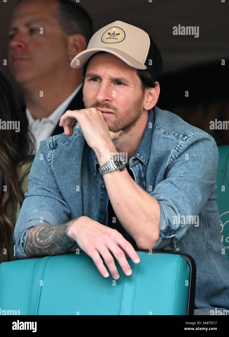 Miami Gardens FL, USA. 28th Mar, 2025. Lionel Messi is seen watching ...