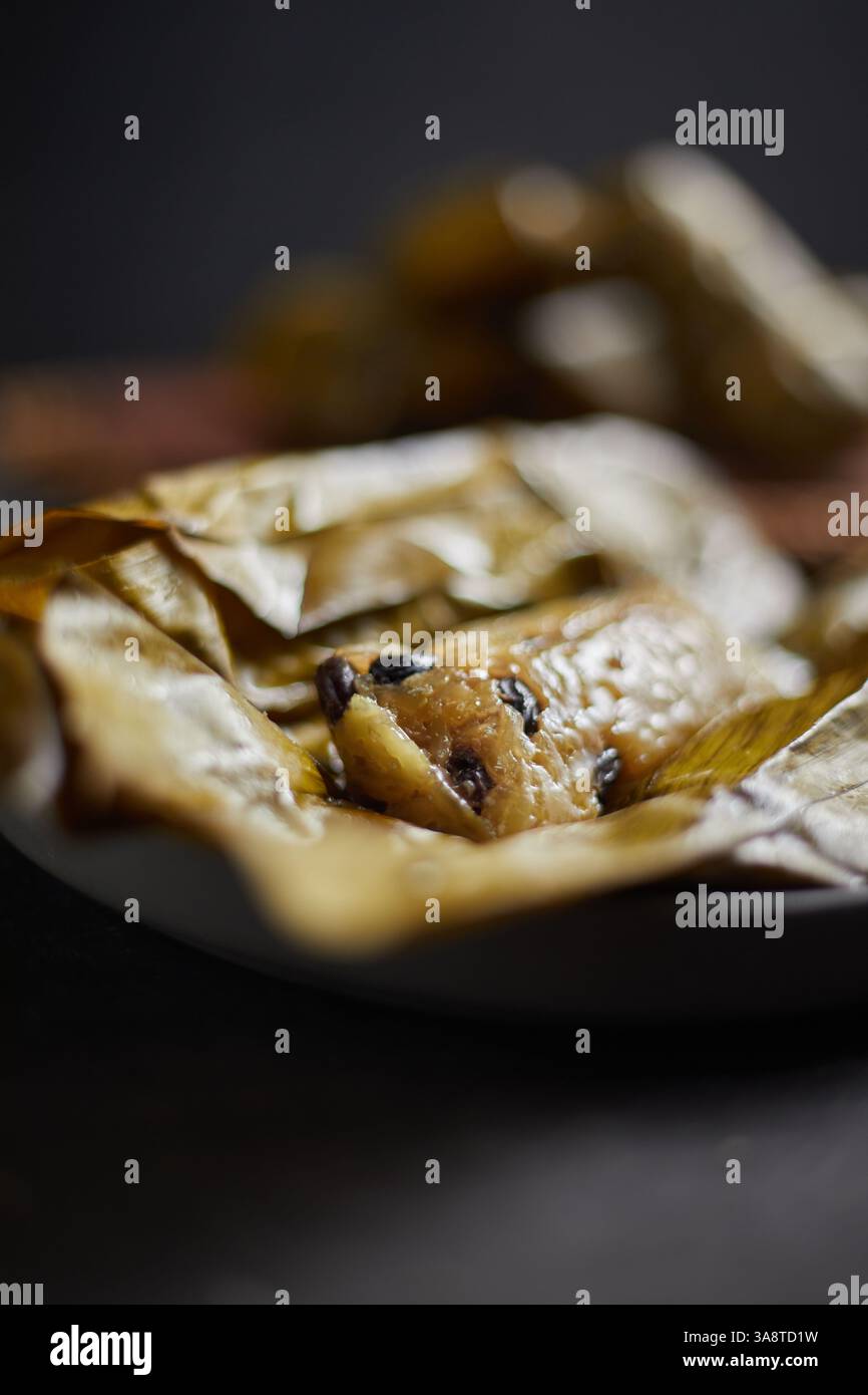 Close up sticky rice with banana (Khao Tom Mat), Thai dessert Stock ...
