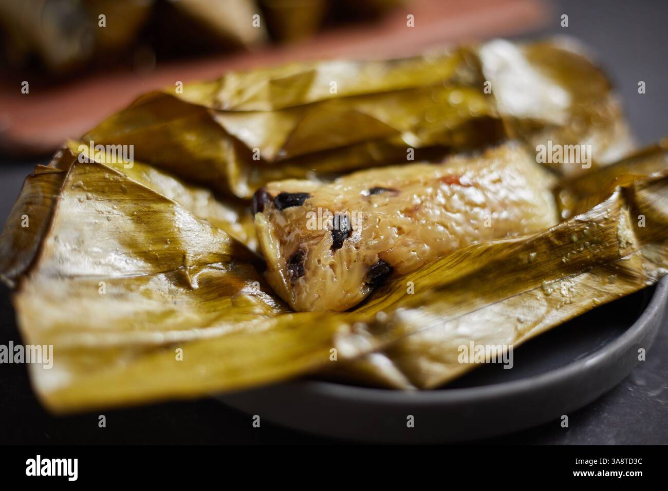 Close up sticky rice with banana (Khao Tom Mat), Thai dessert Stock ...