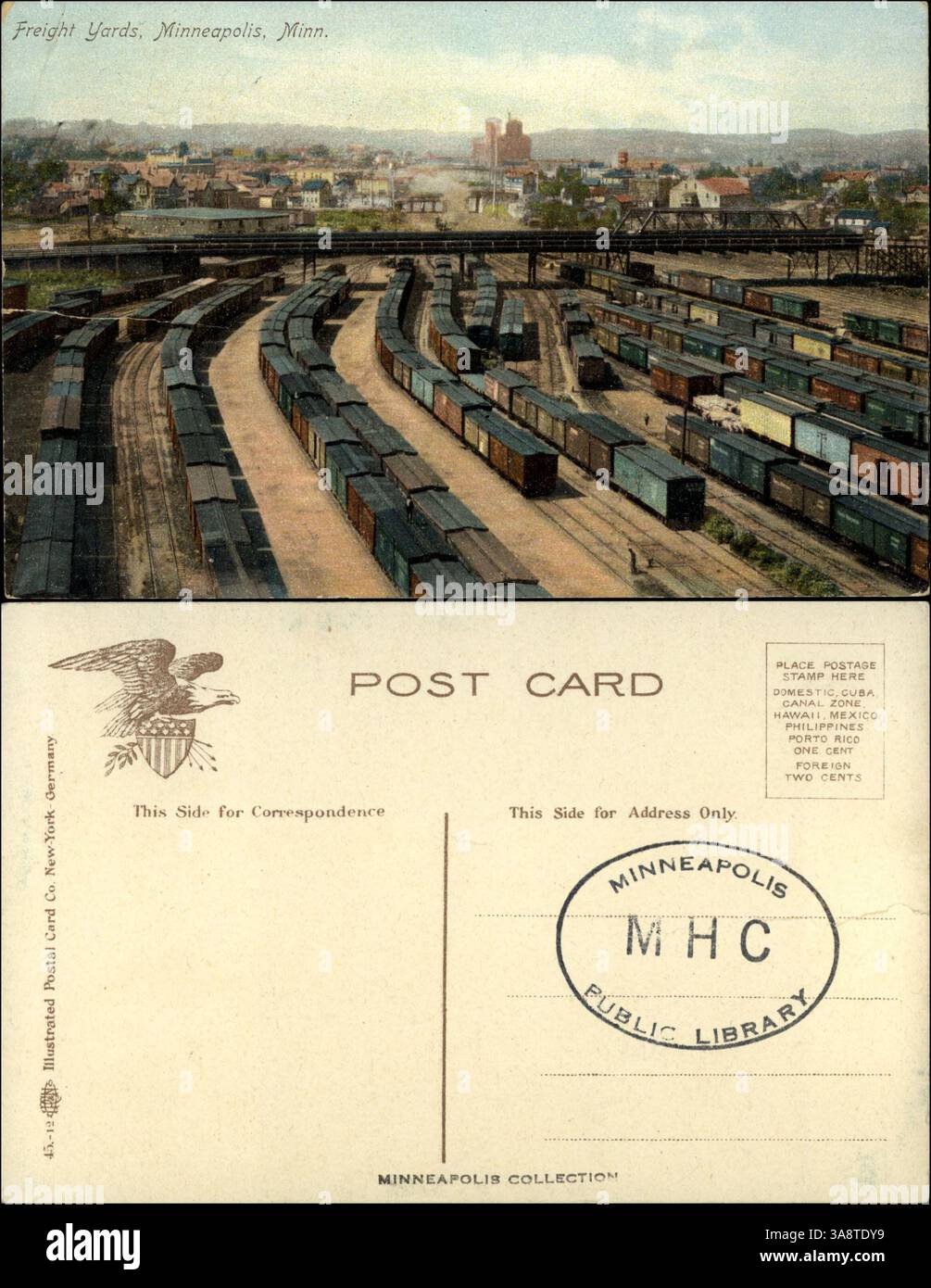 Aerial view of the freight yards in Minneapolis, Minnesota, showing the ...