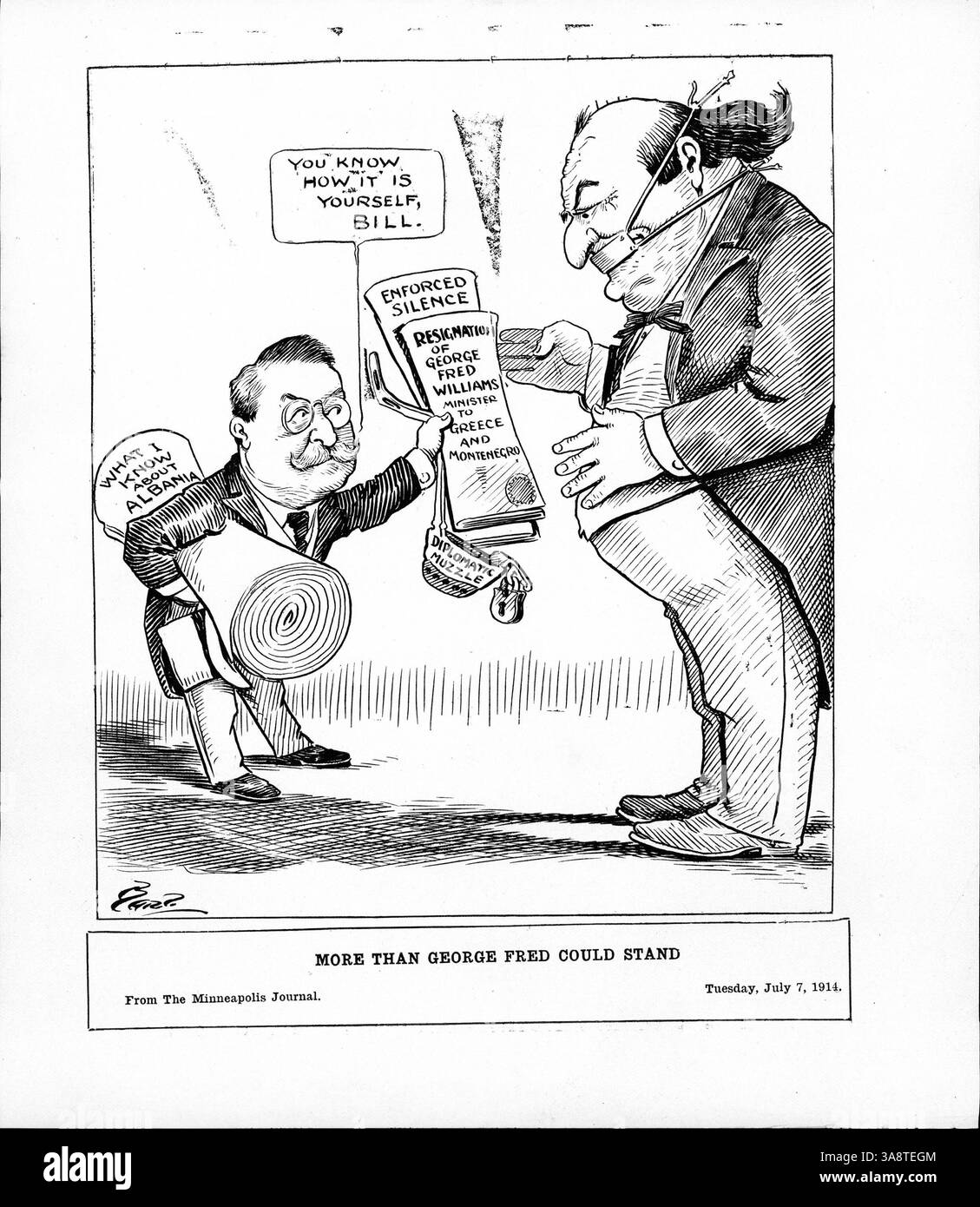 This political cartoon depicts george fred williams handing will hi-res ...