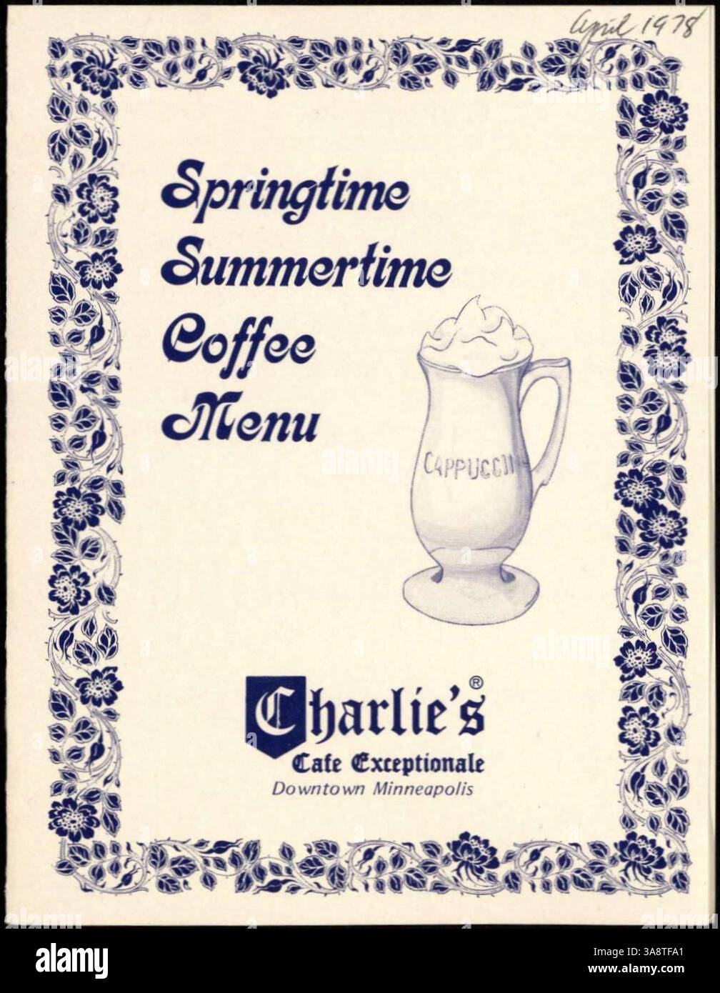 The 1978 Springtime Summertime coffee menu from Charlie's Cafe ...