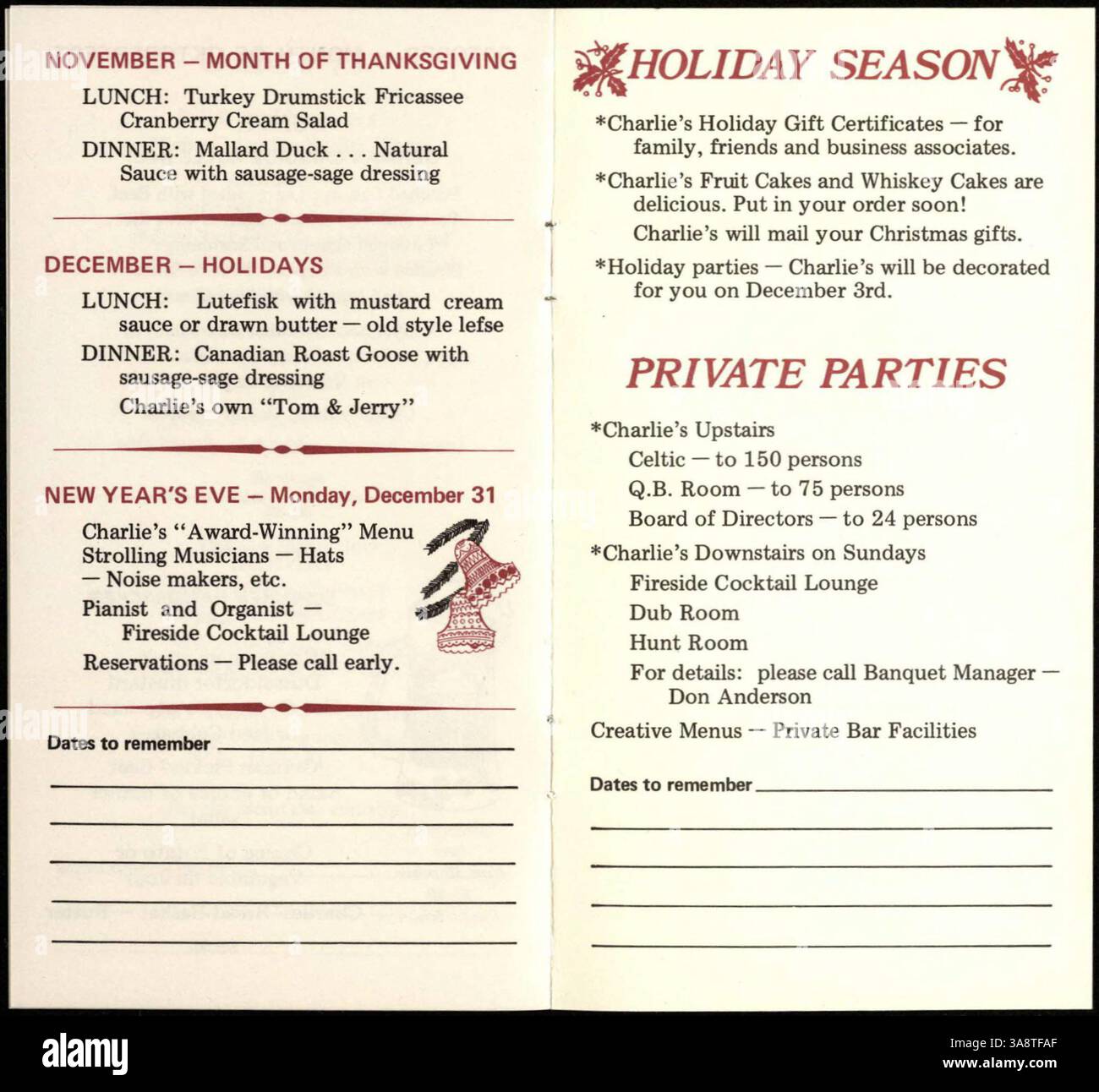 Charlies cafe exceptionales 1973 quarterly calendar lists upcoming ...