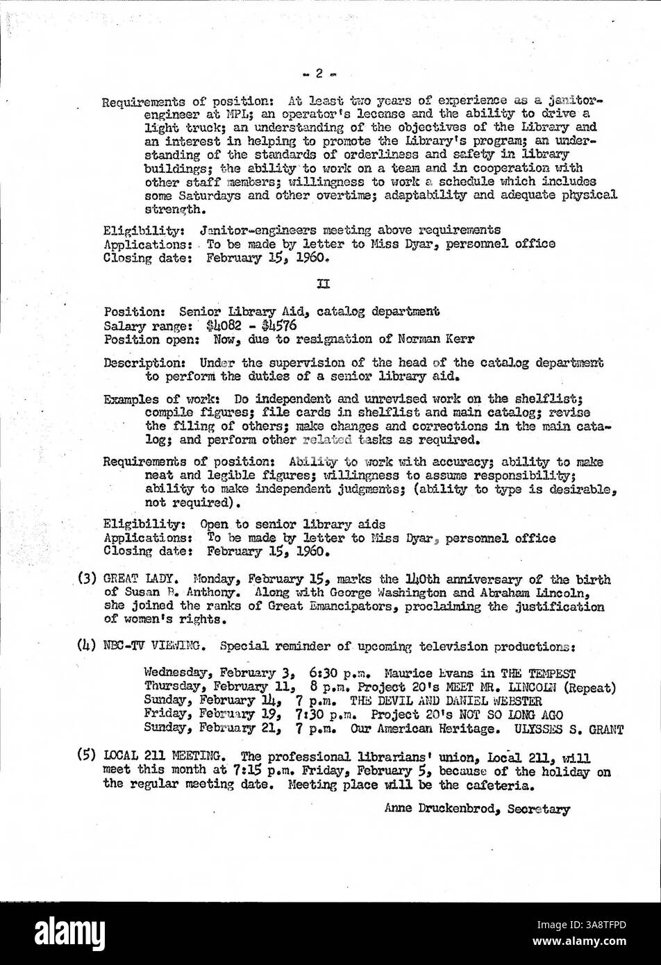 A 1960 weekly bulletin issued by the Minneapolis Public Library to ...