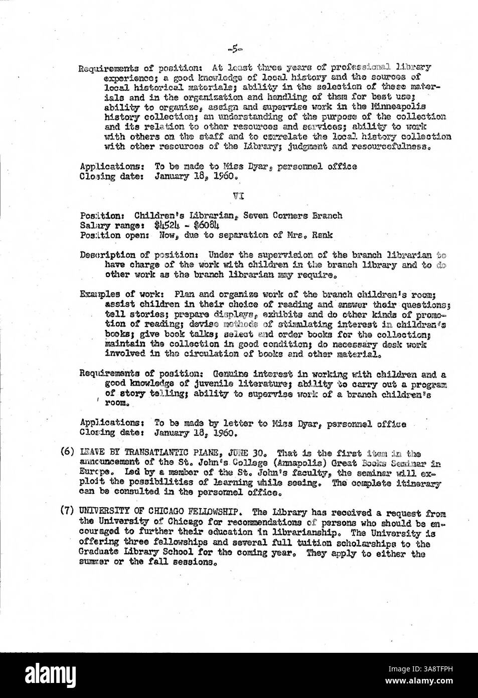 The 1960 official bulletin for Minneapolis Public Library employees, containing announcements ...