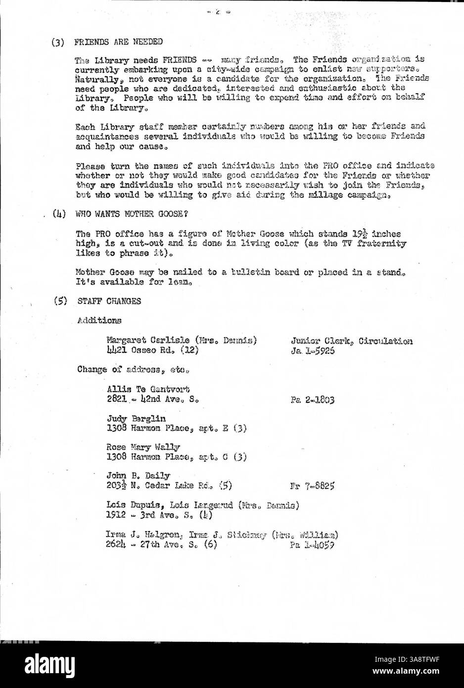 The 1960 weekly bulletin for Minneapolis Public Library employees highlights operational changes ...