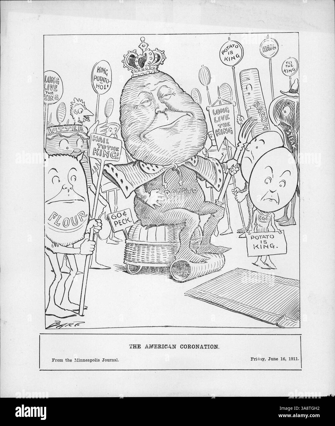 The 1940 cartoon, 'The American Coronation,' depicts a potato sitting ...