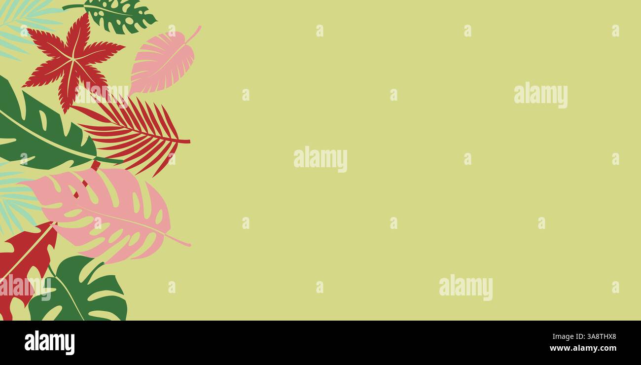 Vector illustration with a stylized tropical leaves in various colors ...