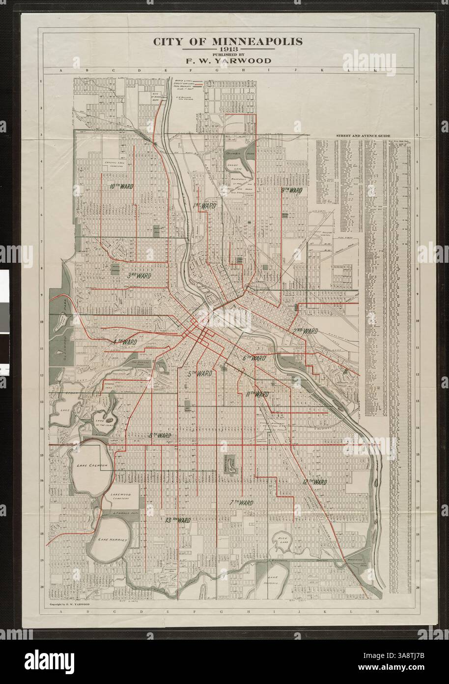 This 1913 map of minneapolis shows the citys street grid hi-res stock ...
