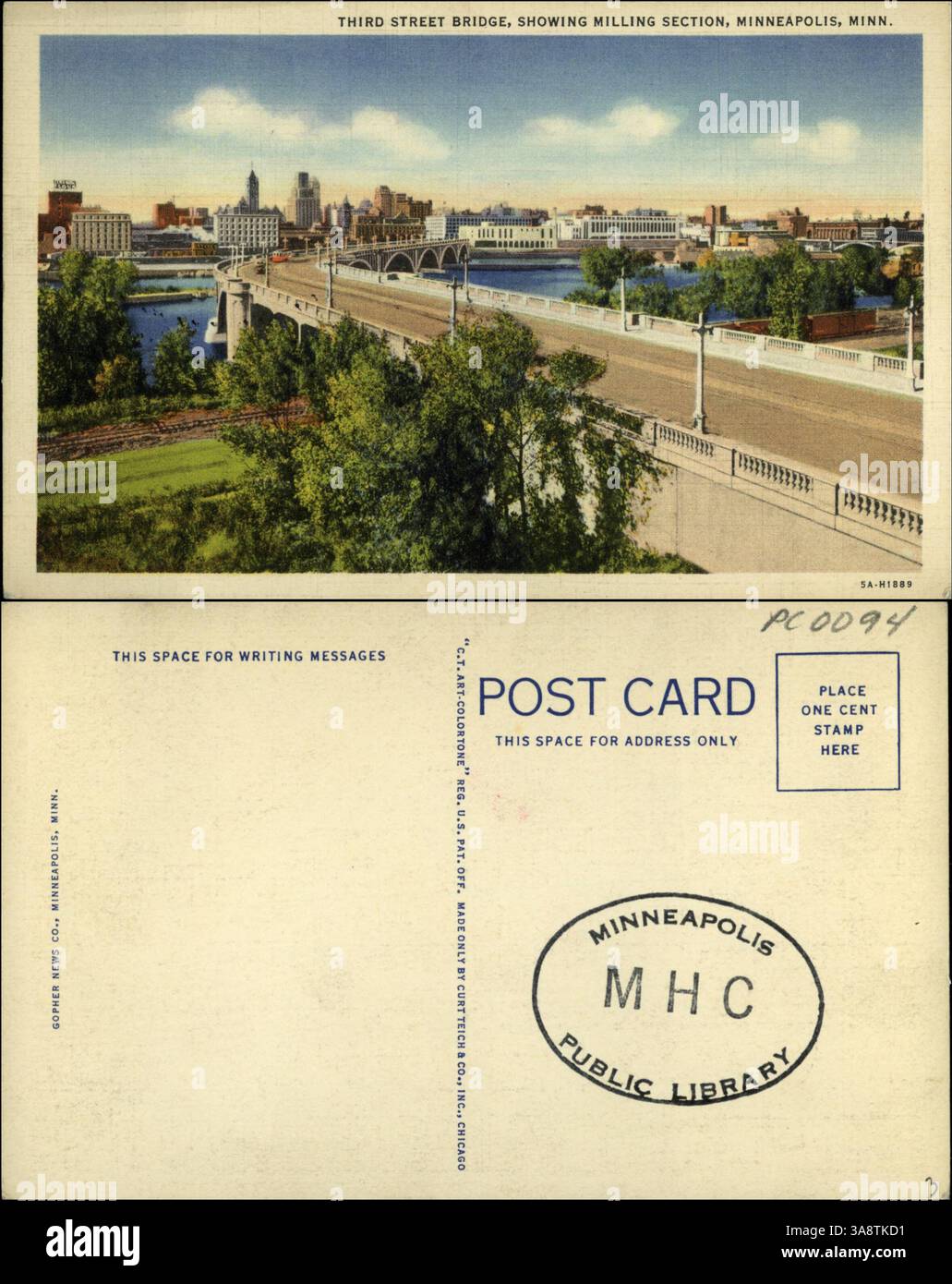 The Third Street Bridge in Minneapolis is depicted in a postcard ...