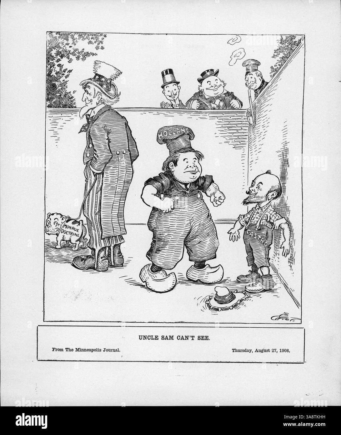 The political cartoon titled 'Uncle Sam Can't See' depicts Uncle Sam ...