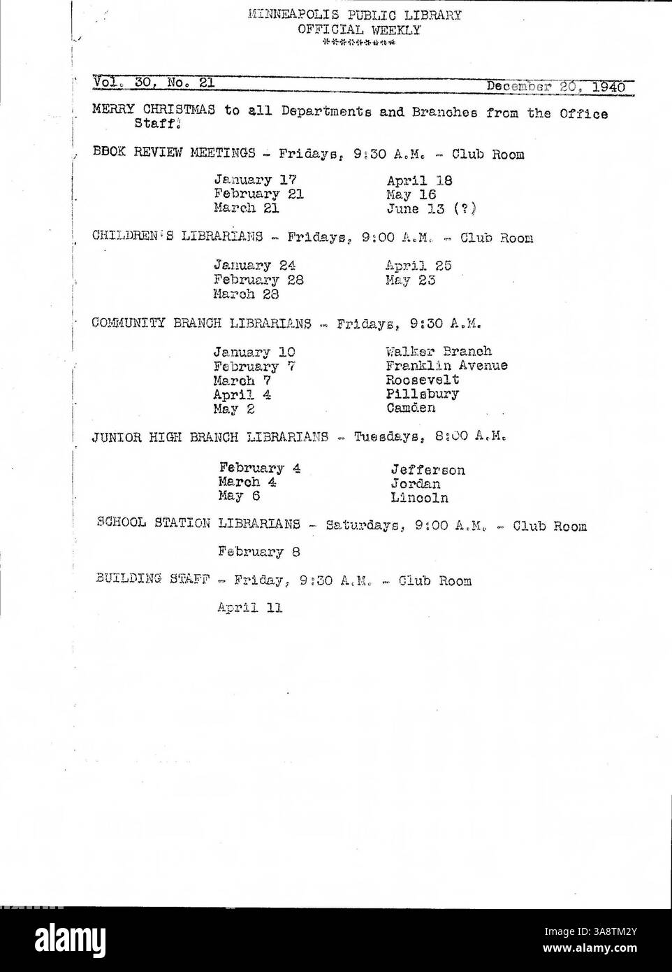 The weekly bulletin from 1940 for the Minneapolis Public Library ...