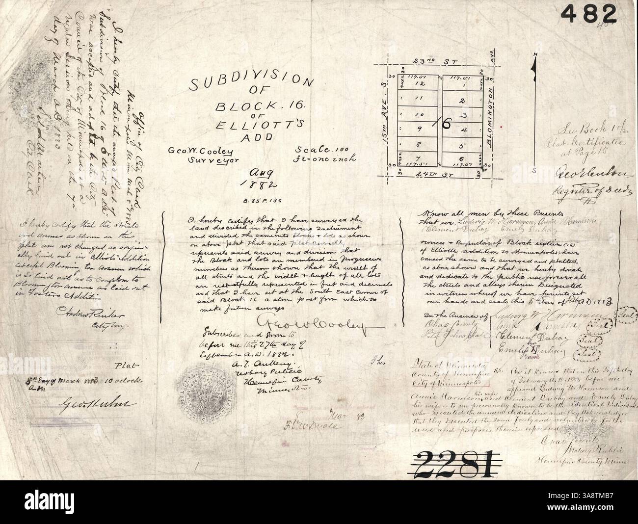 This map shows the subdivision layout of Block 16 of Elliott's Addition ...