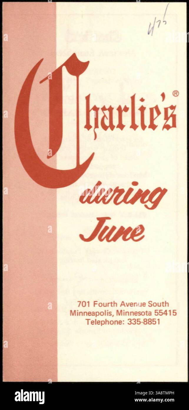 This 1975 menu from Charlie’s Cafe Exceptionale highlights the June ...