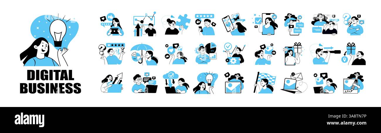 business activities of young entrepreneurs illustration set concept ...