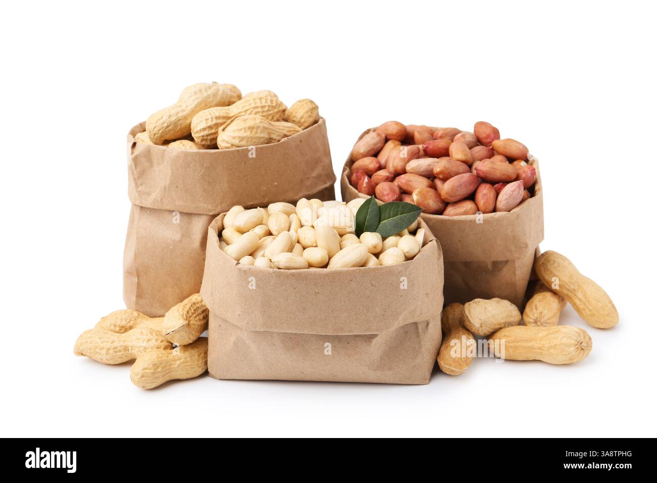 Different peanuts in paper bags isolated on white Stock Photo - Alamy