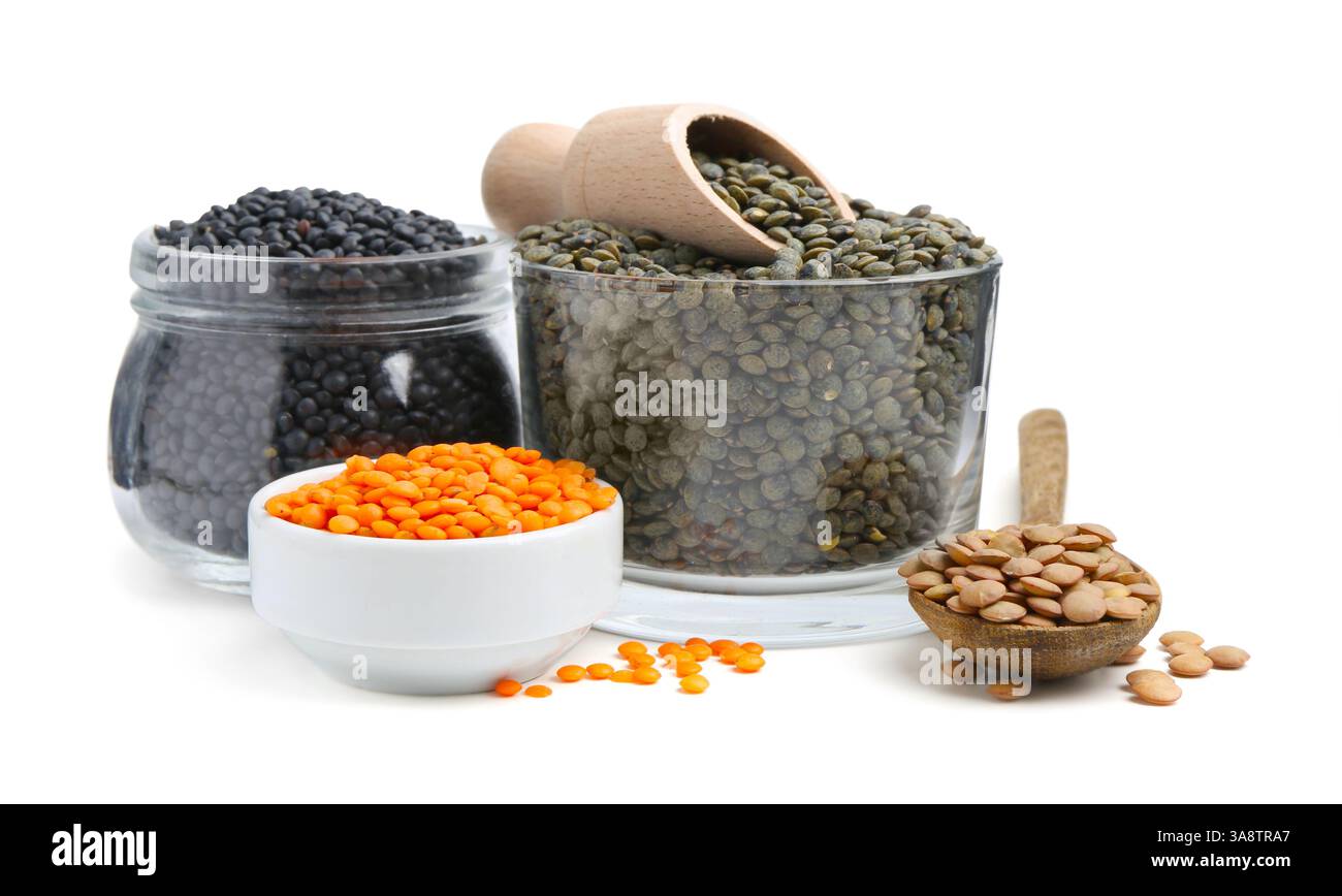 Different types of lentils isolated on white Stock Photo - Alamy