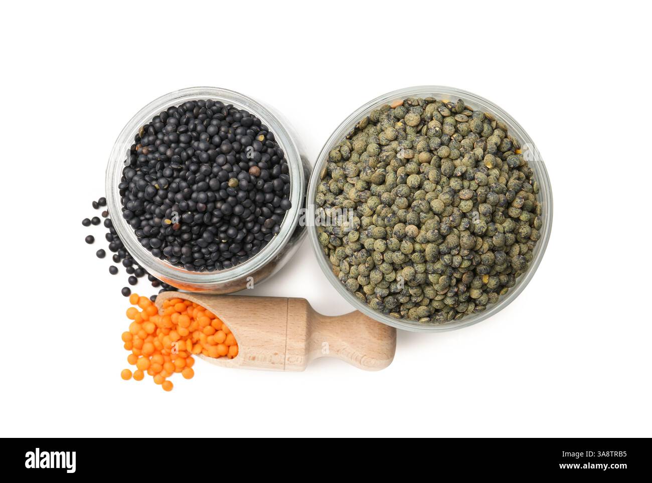 Different types of lentils isolated on white, top view Stock Photo - Alamy