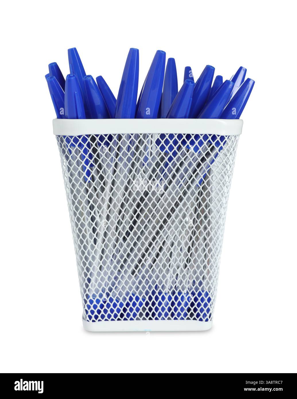 Many pens in holder isolated on white Stock Photo - Alamy