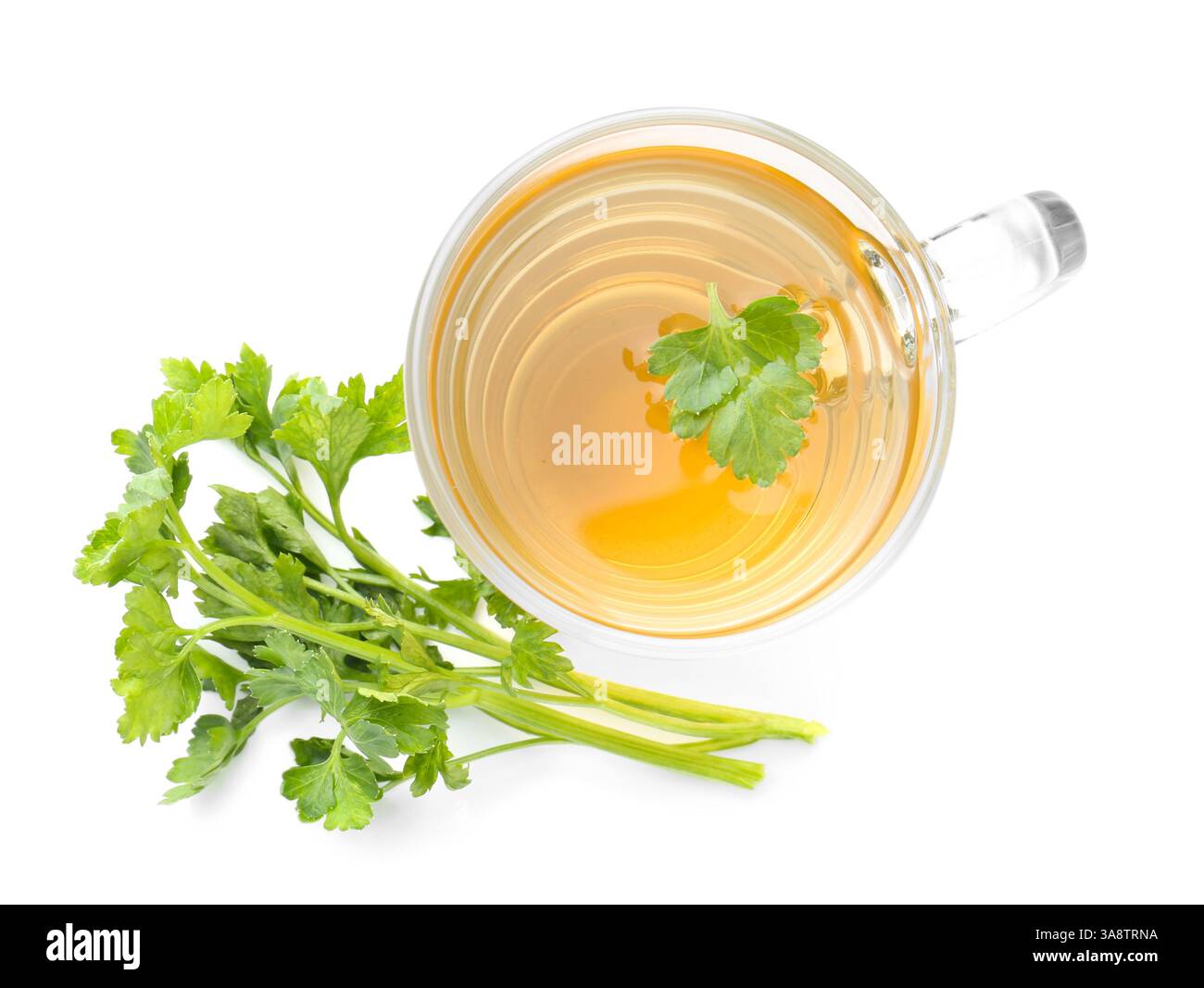 Healthy parsley tea isolated on white, top view. Detox drink Stock ...
