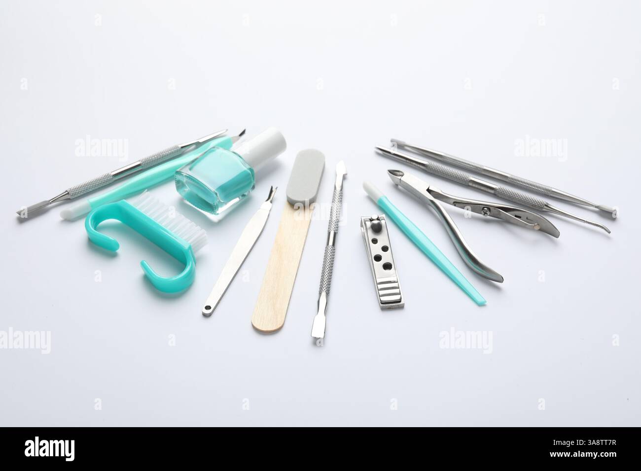 Set of different manicure tools on white background, closeup Stock ...